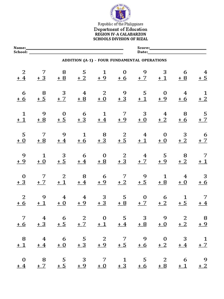 Philippine Education Department Math Worksheet | PDF