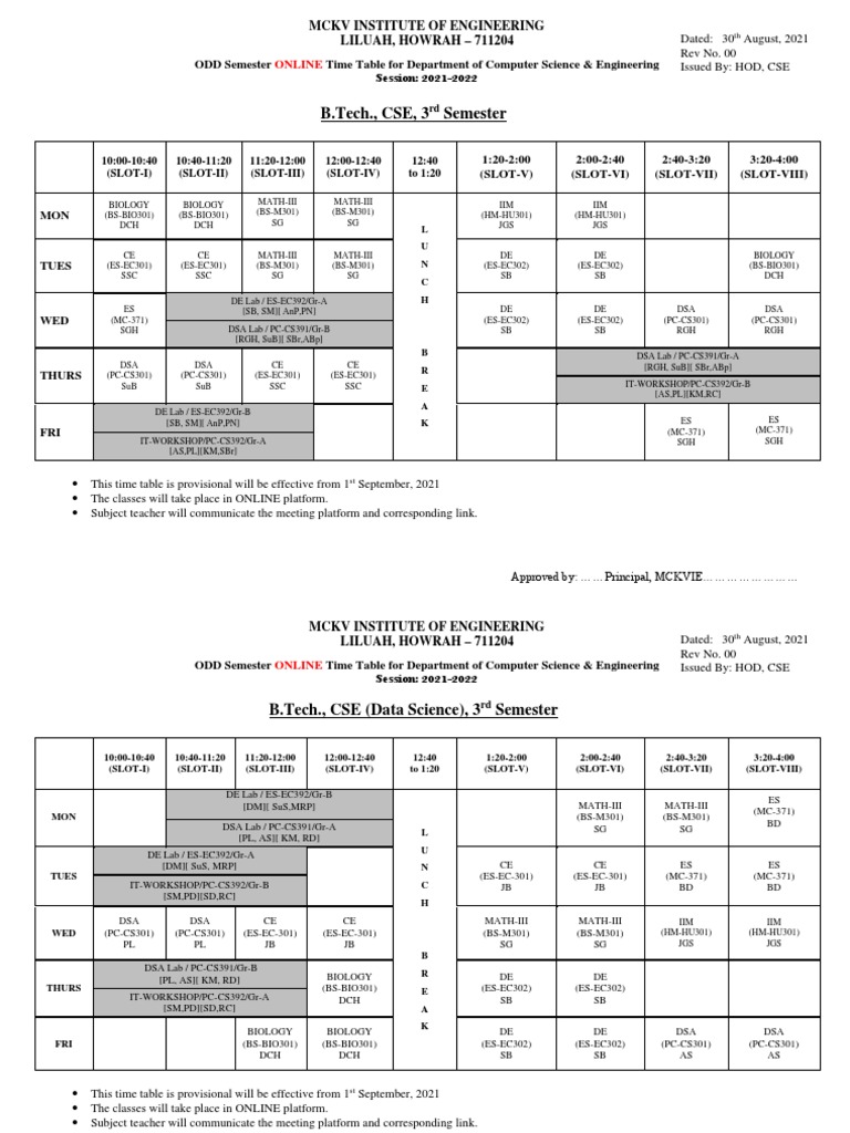Time Table - ODD - 2021-22 - ONLINE - REV00 | PDF | Information Age ...