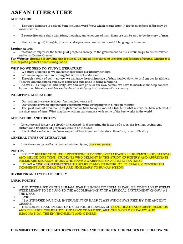 Reviewer ASEAN LITERATURE | PDF | Poetry | Thailand