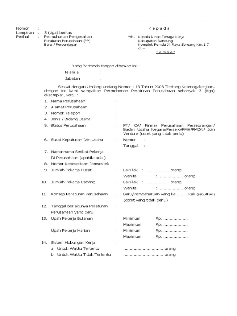 Blanko Permohonan Pengesahan PP | PDF