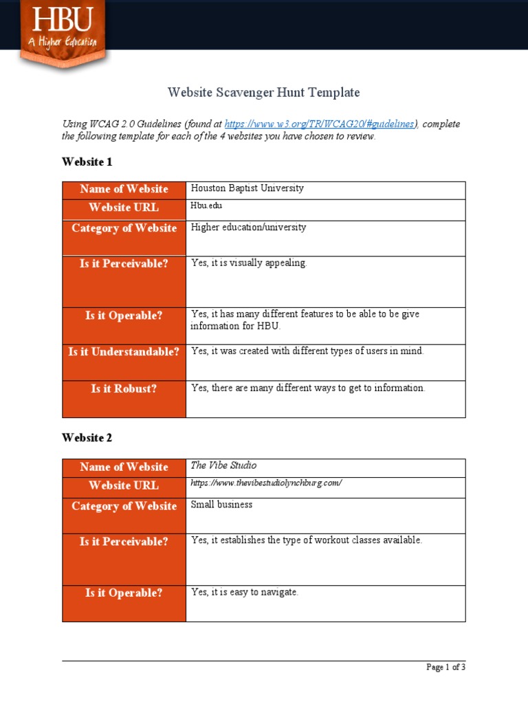 Website Scavenger Hunt Template | Download Free PDF | Websites | Hypertext