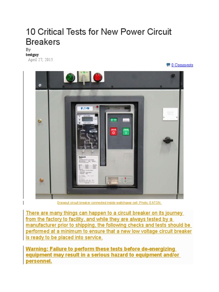 10 Essential Tests for Circuit Breakers | PDF | Fuse (Electrical ...