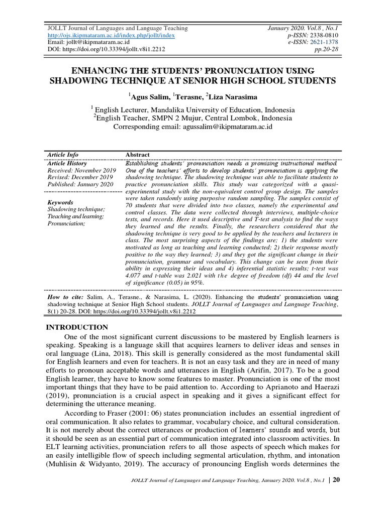 Shadowing Technique Boosts Pronunciation | PDF | English As A Second Or ...