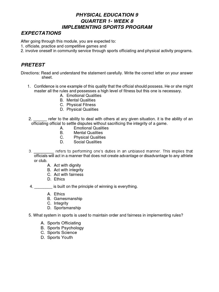 Grade 9 Q1 Pe Week 8 | PDF | Sports | Human Nature