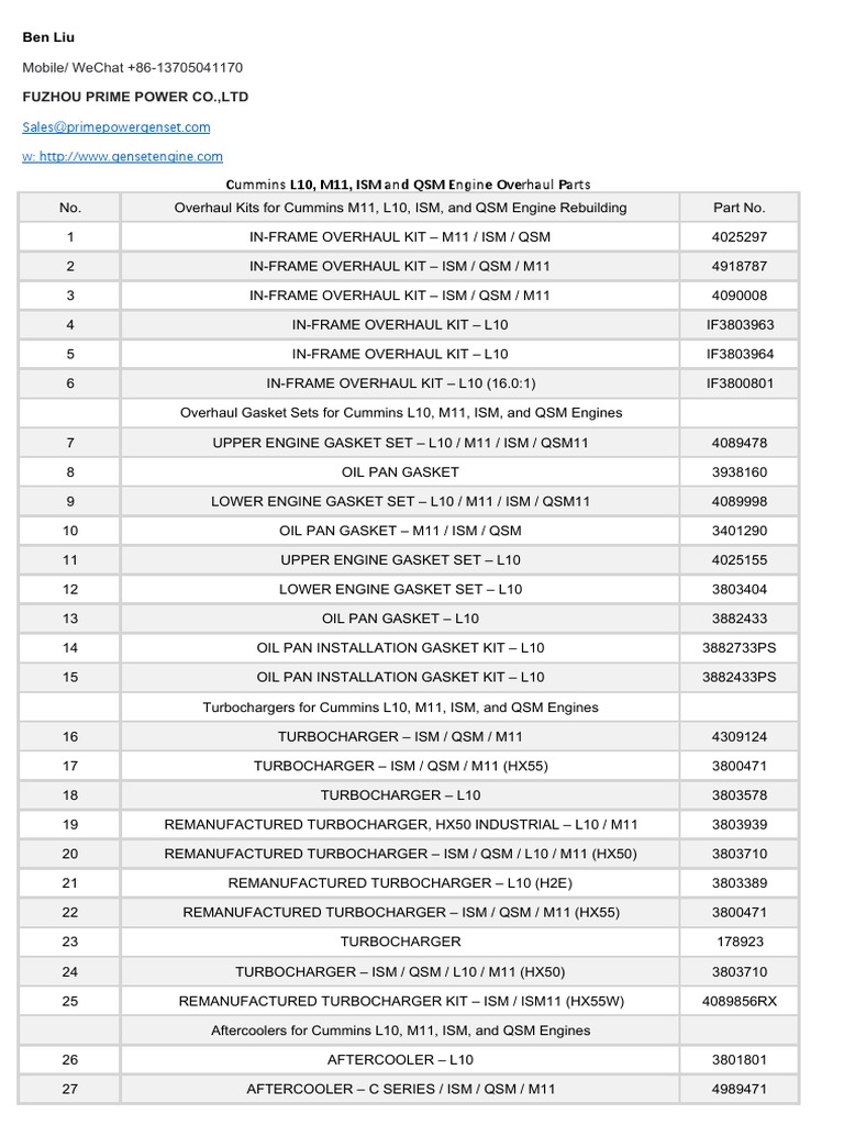 Cummins Part Catalog | PDF | Piston | Vehicle Parts