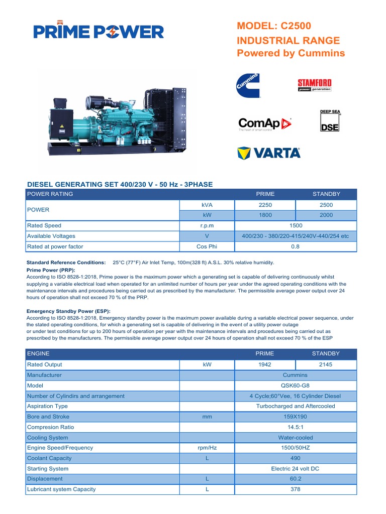 C2500 50HZ Cummins Generator STAMFORD | PDF | Electric Generator ...