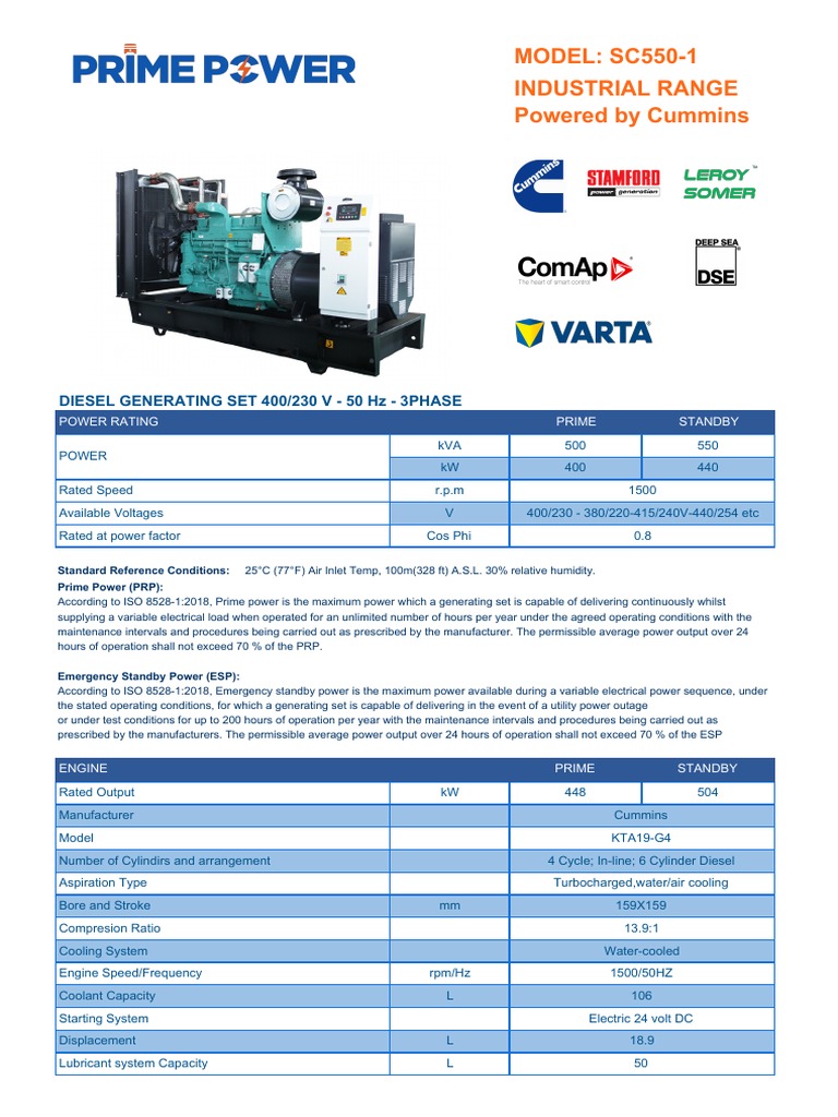 SC550-1 50HZ Cummins Generator STAMFORD | PDF | Electric Generator ...