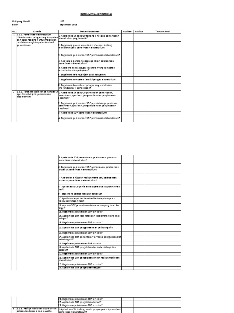 Audit Internal SOP Laboratorium UKP 2018 | PDF