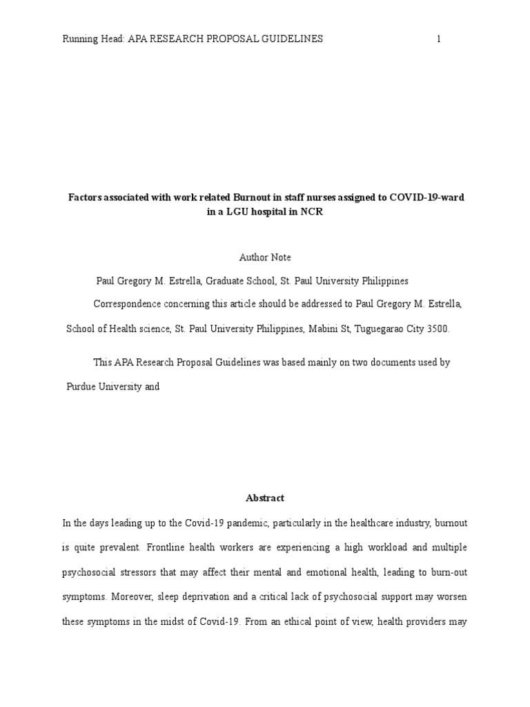 APA Research Proposal 2021 | PDF | Occupational Burnout | Mental Health