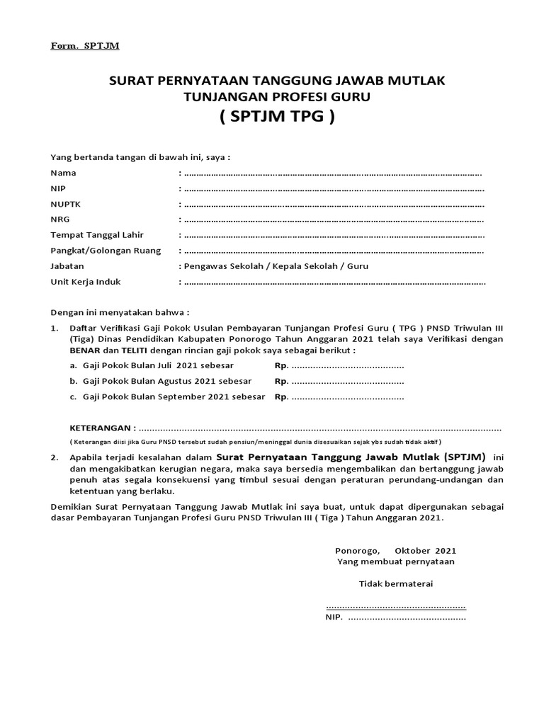 Form SPTJM Triwulan 3 | PDF | Game & Aktivitas | Griya & Taman