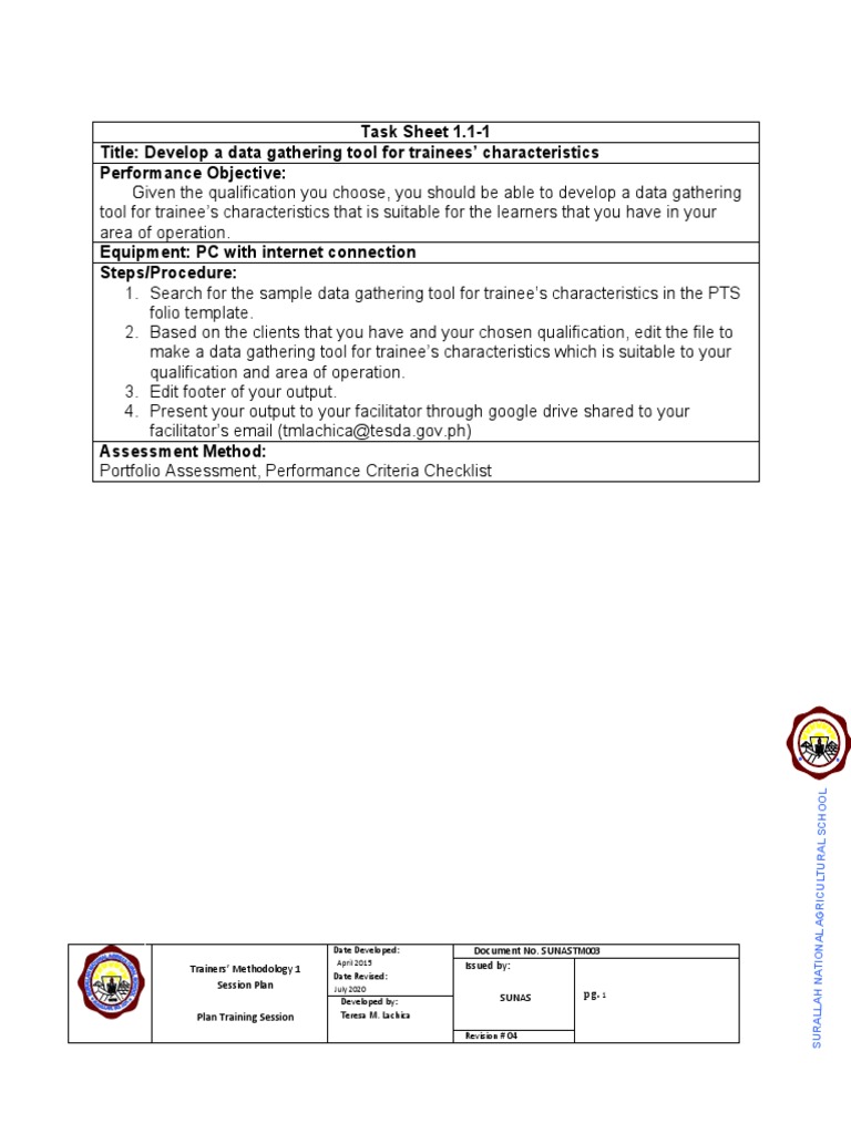 PTS Jobs and Tasks Sheets | PDF | Competence (Human Resources ...