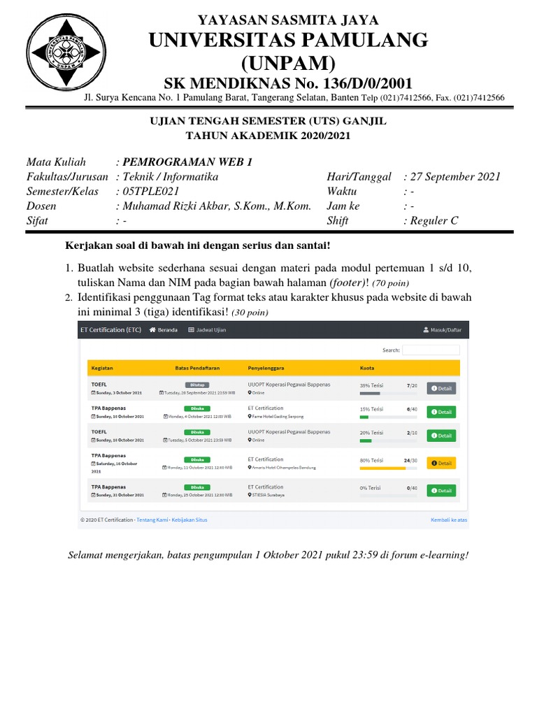 Soal UTS Pemrograman Web 1 | PDF
