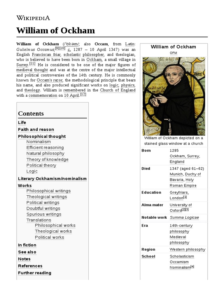 William Of Ockham Pdf Philosophical Theories Metaphysics