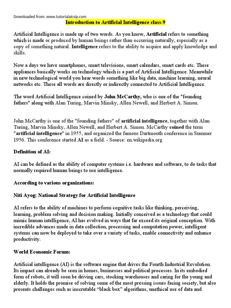 Chapter 1 Artificial Intelligence | PDF | Intelligence (AI) & Semantics ...