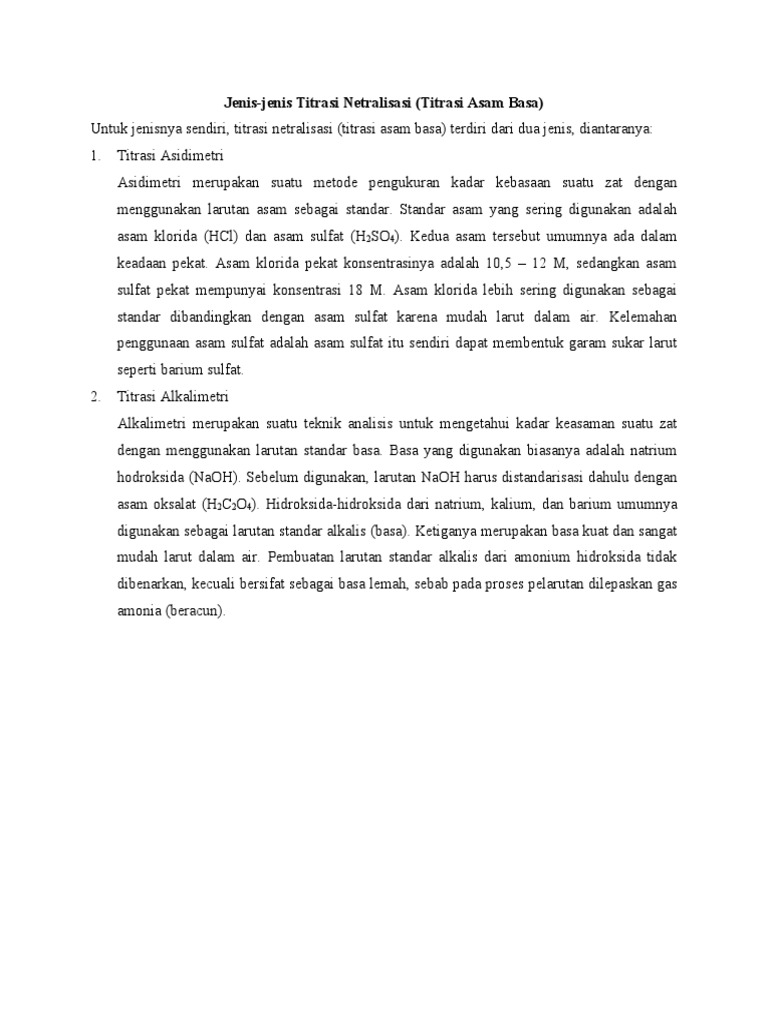 Jenis Titrasi Asam Basa dan Metodenya | PDF