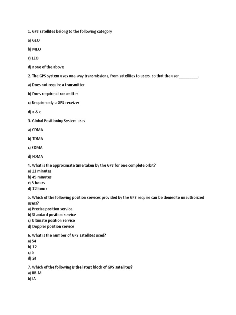 14 - GPS MCQ Questions | PDF | Global Positioning System | Wireless