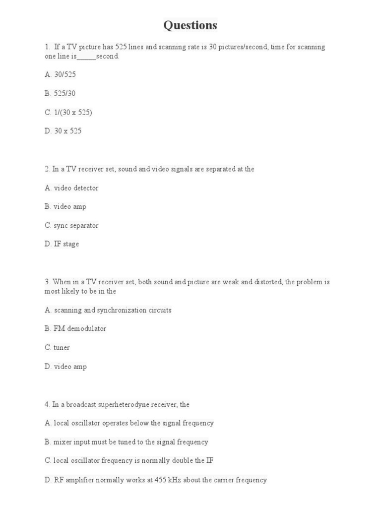 MCQs on Broadcasting and Television | PDF | Radio | Modulation