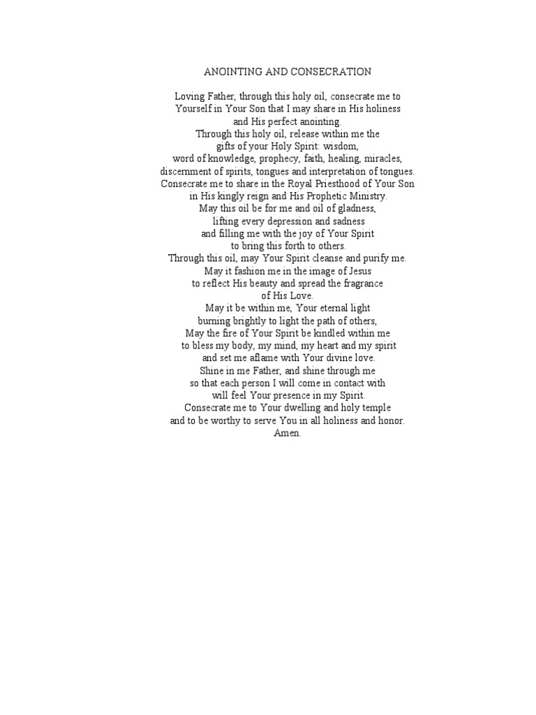 ANOINTING AND CONSECRATION Prayer | PDF