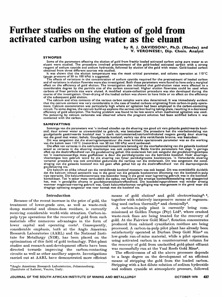 Further Studies On The Elution of Gold From Activated Carbon Using ...