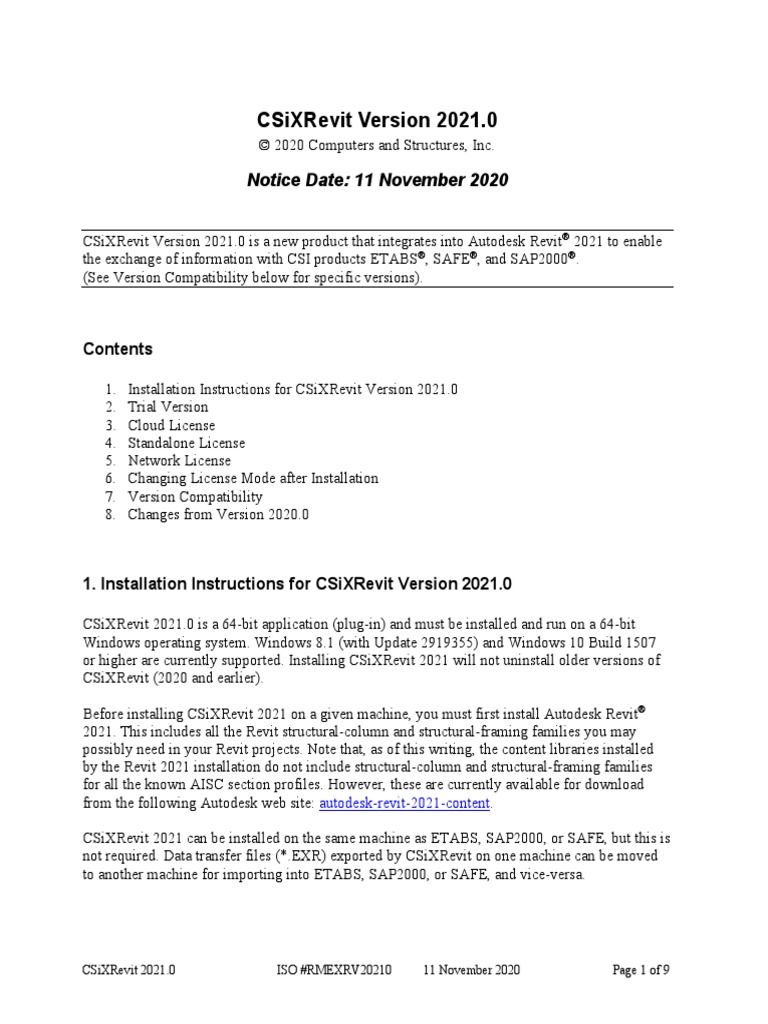 Csixrevit Version 2021.0: Notice Date: 11 November 2020 | PDF ...