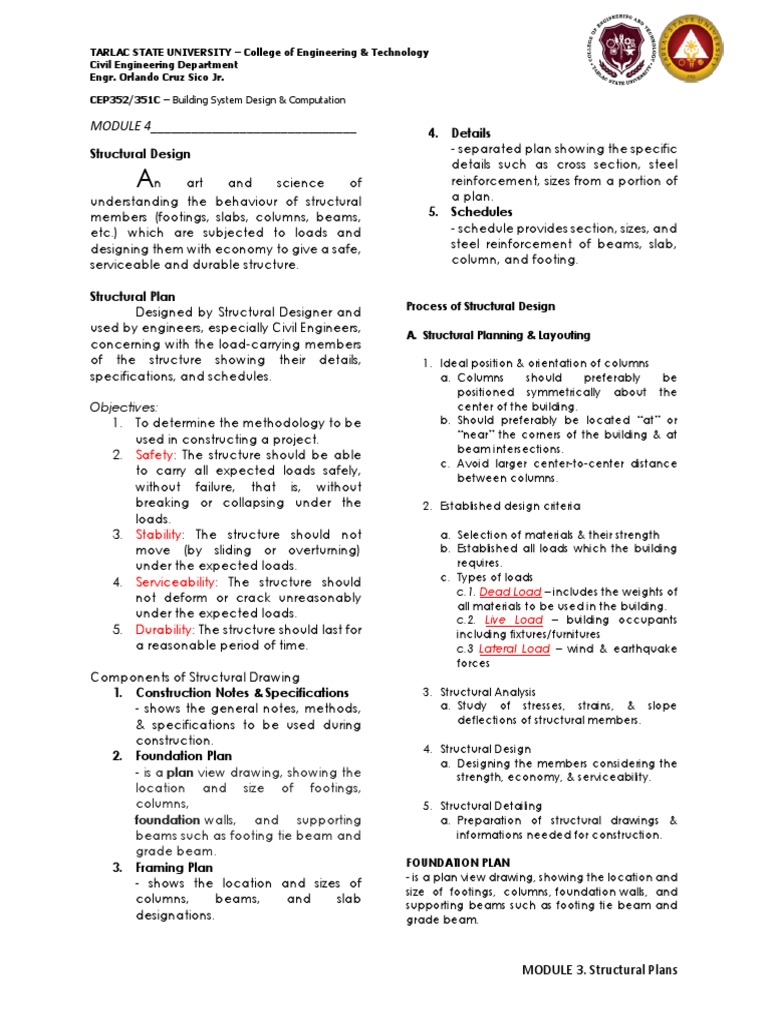 MODULE 4. Structural Plans | PDF | Foundation (Engineering) | Beam ...