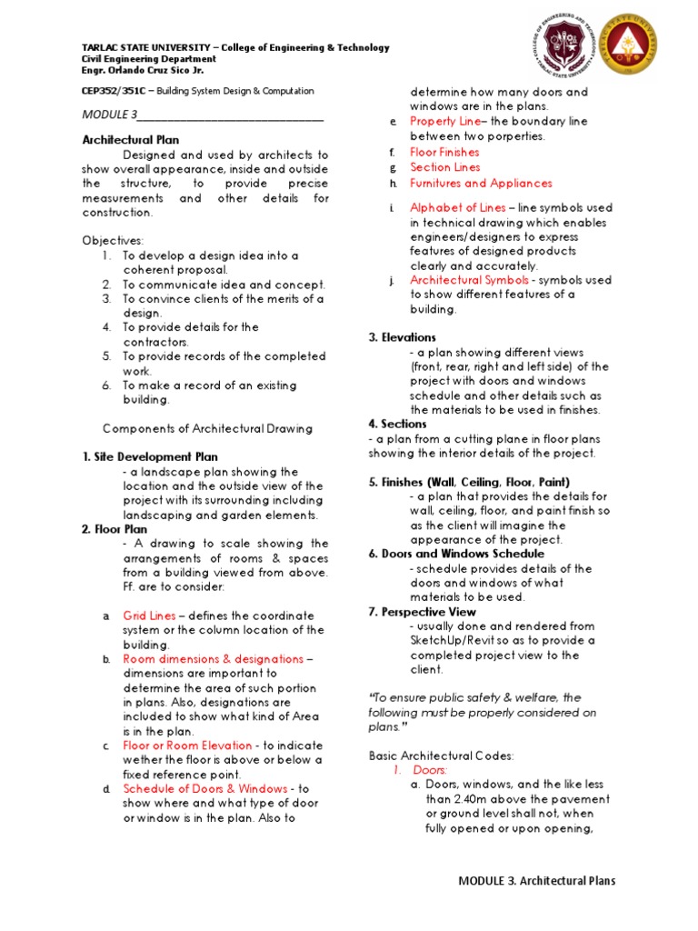 MODULE 3. Architectural Plans | PDF | Civil Engineering | Economic Sectors