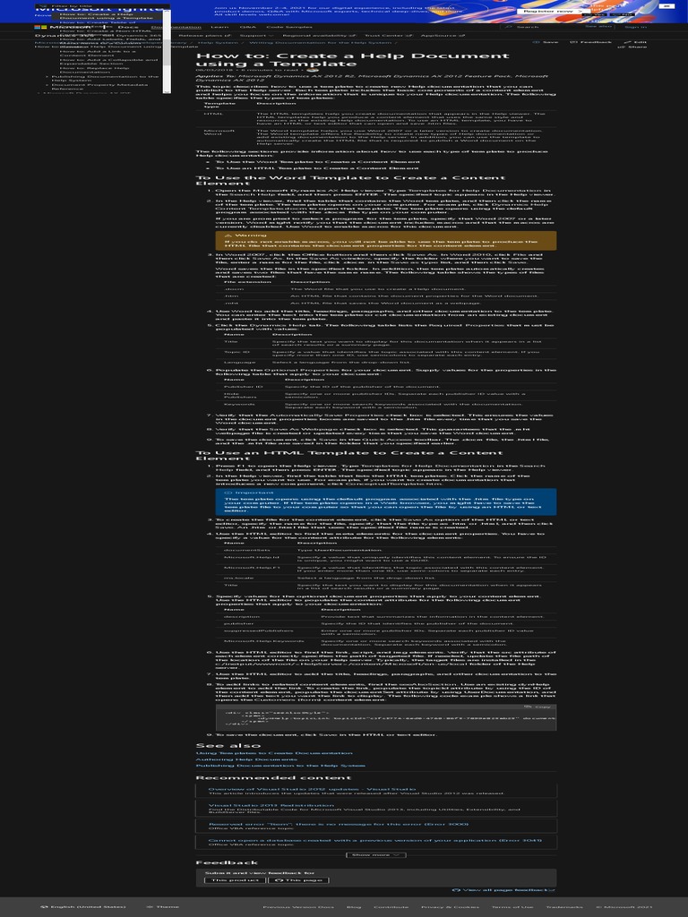 How To - Create A Help Document Using A Template - Microsoft Docs | PDF ...