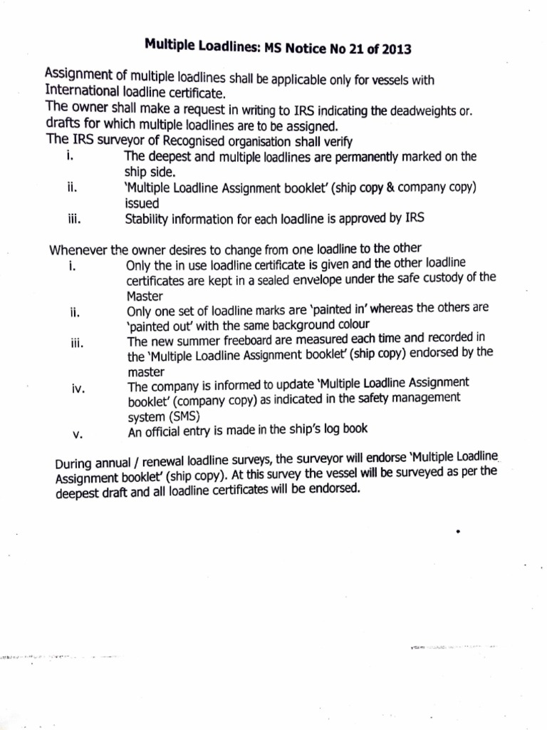 Multiple Loadlines: MS Notice 21/2013 | PDF