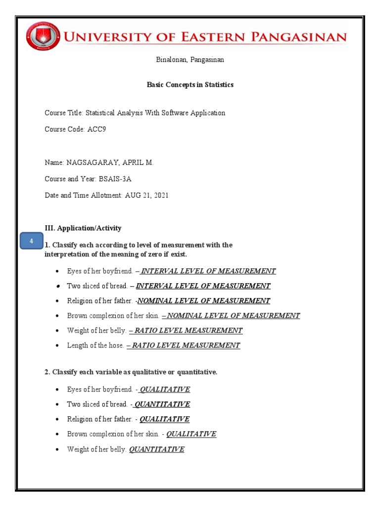 Statistics - Module 1 BSAC | PDF | Level Of Measurement | Measurement