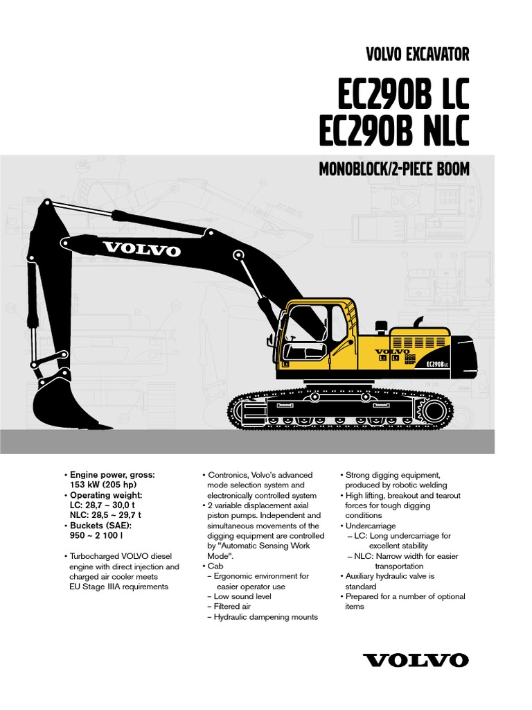 Volvo EC290B Excavator Specifications | PDF | Horsepower | Engines
