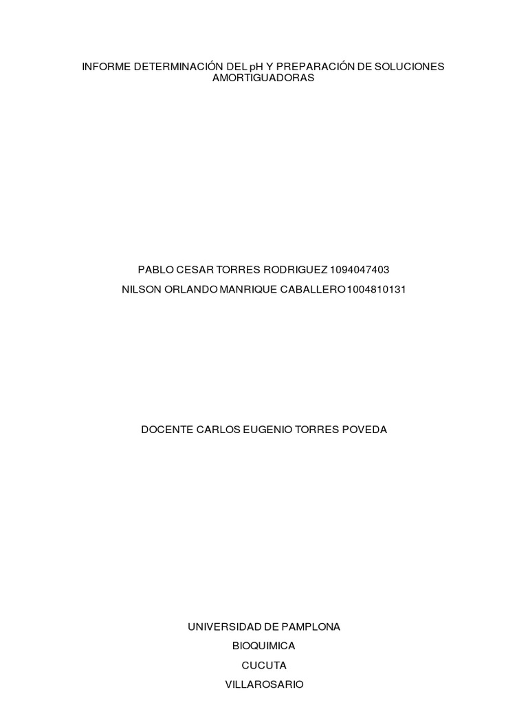 Informe Determinación Del PH y Preparación de Soluciones Amortiguadoras | PDF | Solución tampón | Ph