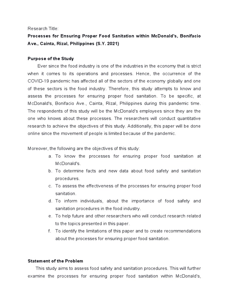Processes For Ensuring Proper Food Sanitation Within Mcdonald'S ...