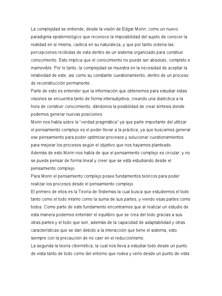 Fundamentos teóricoso del pensamiento complejo | PDF | Conocimiento | Complejidad