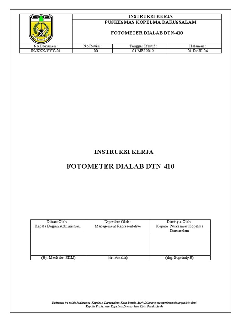 Instruksi Kerja Fotometer DTN-410 | PDF