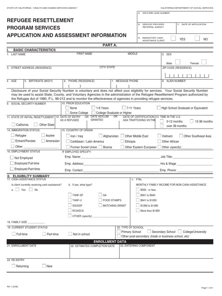 Main - Form rs1 Refugee Resettlement Program Services Application and ...