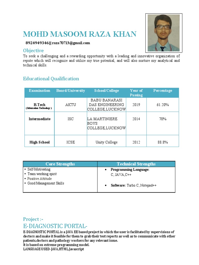 Mohd Masoom Raza Khan: Objective | PDF | Science And Technology | Software Development