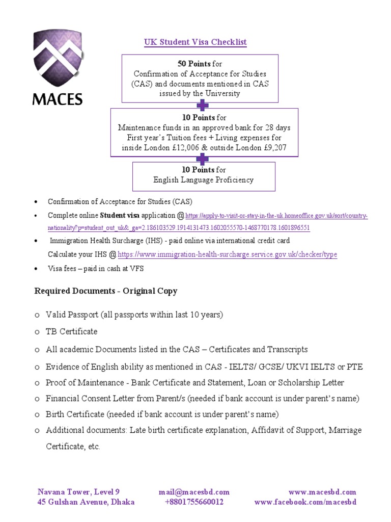 UK Student Visa Document Checklist | PDF | Finance & Money Management