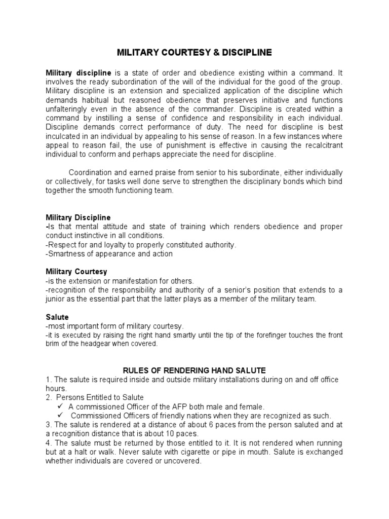Military Courtesy & Discipline Handout | PDF | Flag | Officer (Armed ...