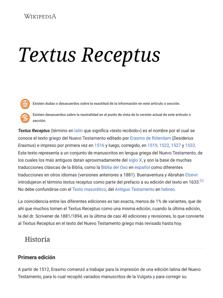 Textus Receptus - Wikipedia, La Enciclopedia Libre | PDF | Hermenéutica | Crítica