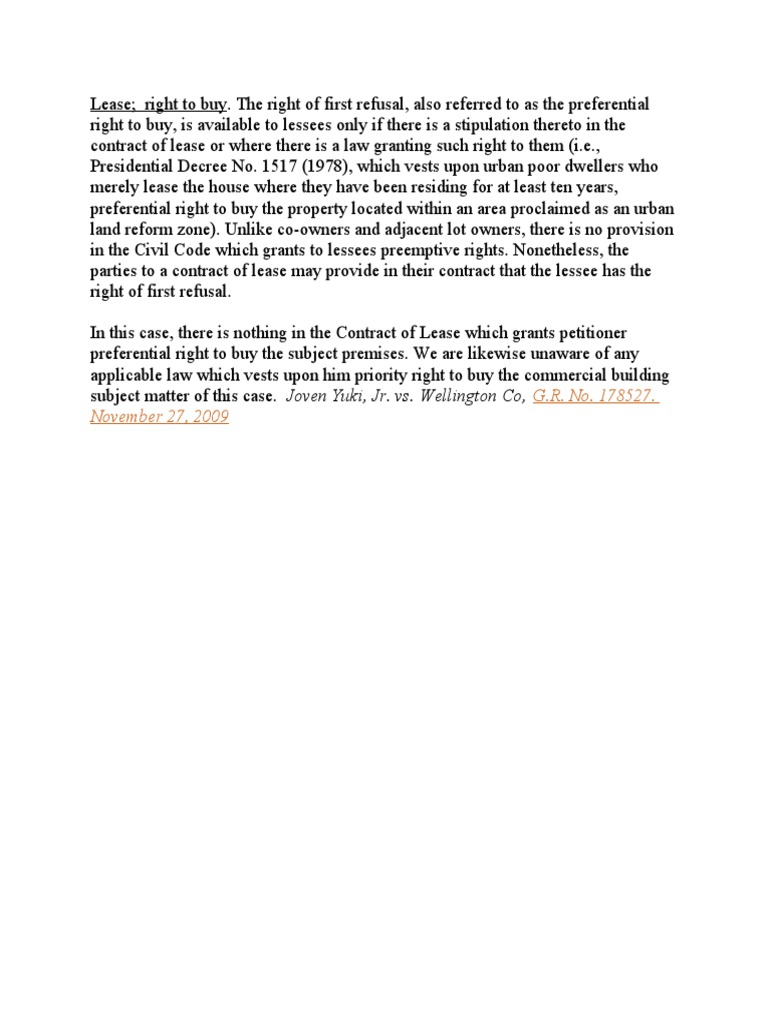 Right of First Refusal-Lessee | PDF