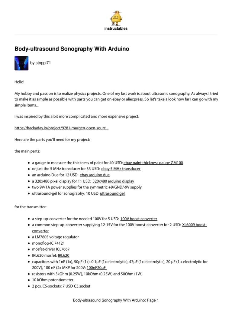 Body Ultrasound Sonography With Arduino Pdf Medical Ultrasound