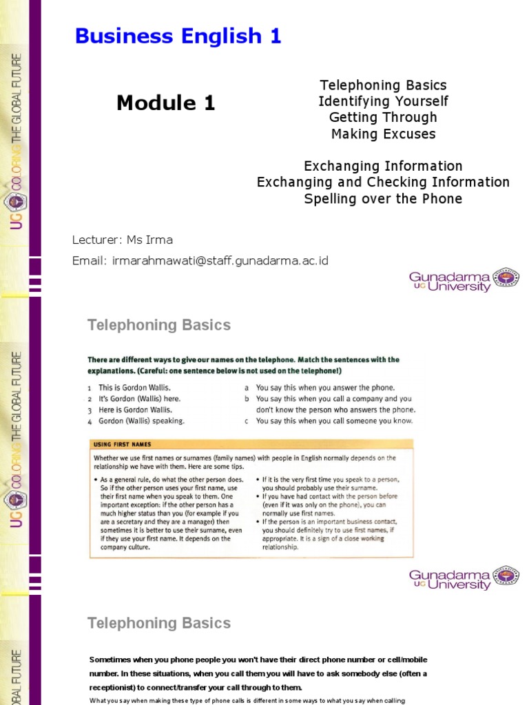 Slideshow 1 - Business English 1 - Telephoning | PDF | English Language ...