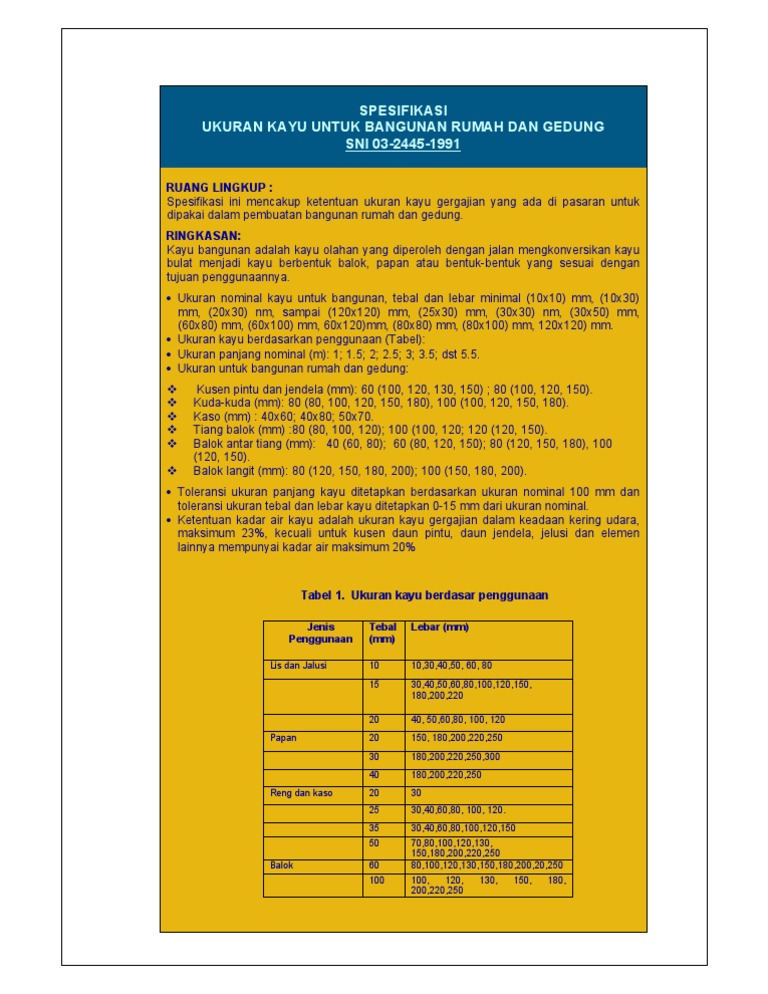 Spesifikasi Ukuran Kayu Untuk Bangunan Rumah Dan Gedung | PDF