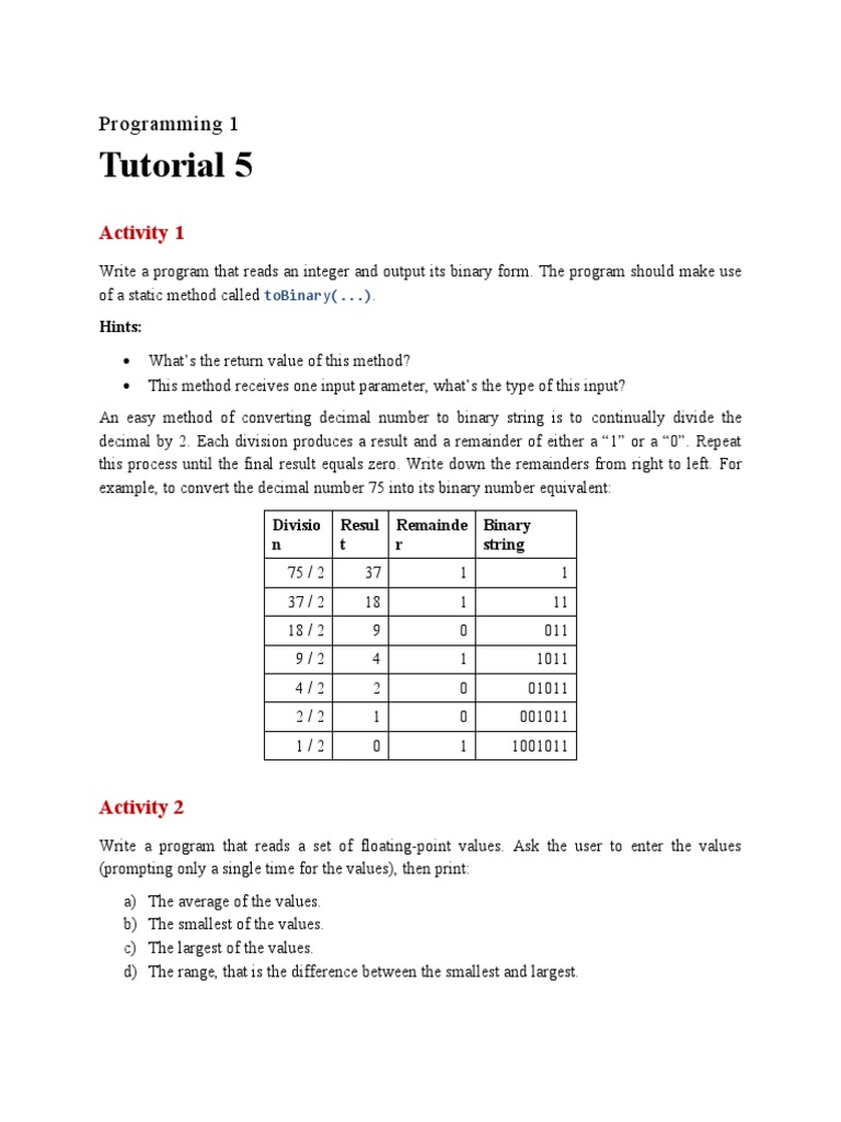 Tutorial 5 | PDF | Decimal | String (Computer Science)