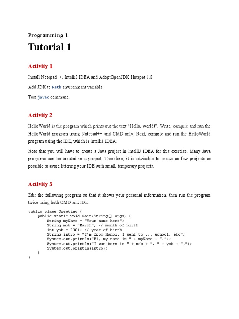 Tutorial 1 | PDF | Object Oriented Programming | Programming Paradigms