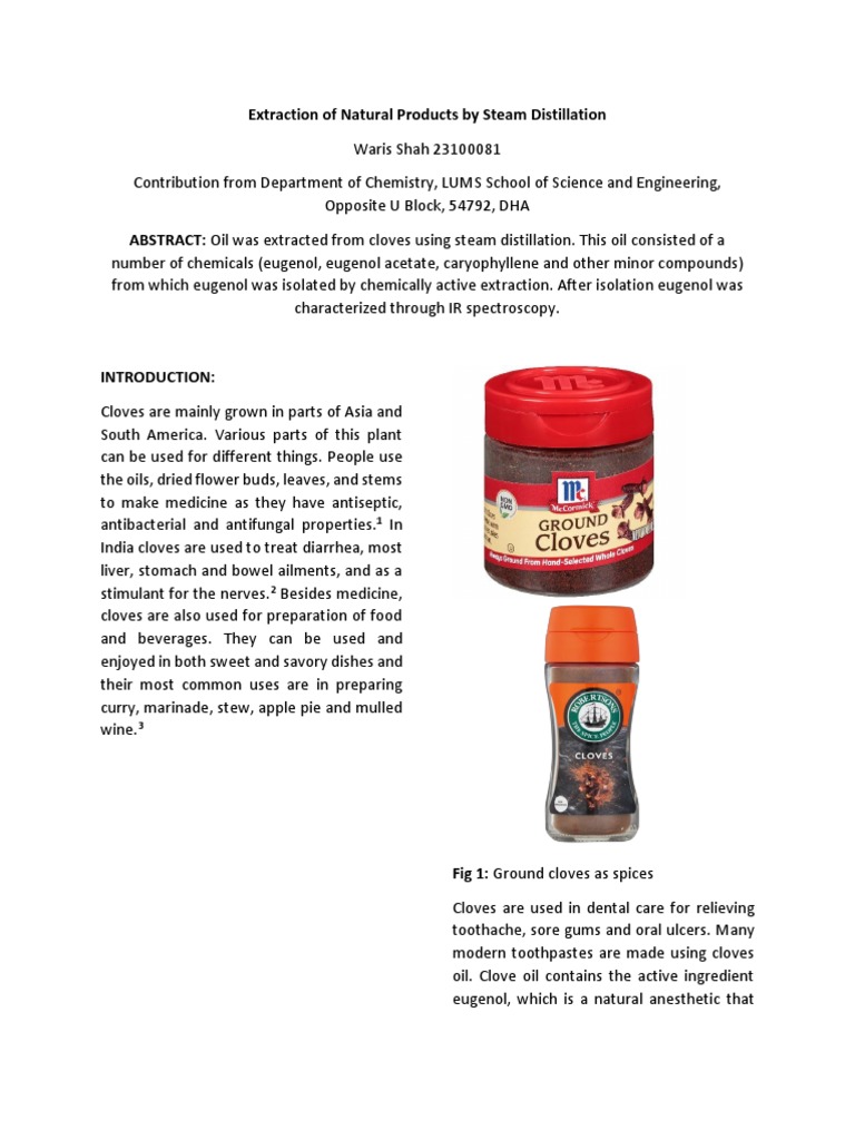 Natural Product Extraction: Isolation of Eugenol from Cloves Using ...