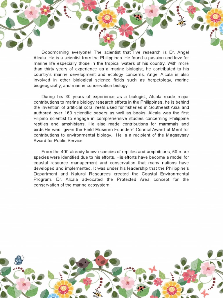 Angel Alcala: Pioneer of Coral Reefs | PDF | Social Science | Wellness