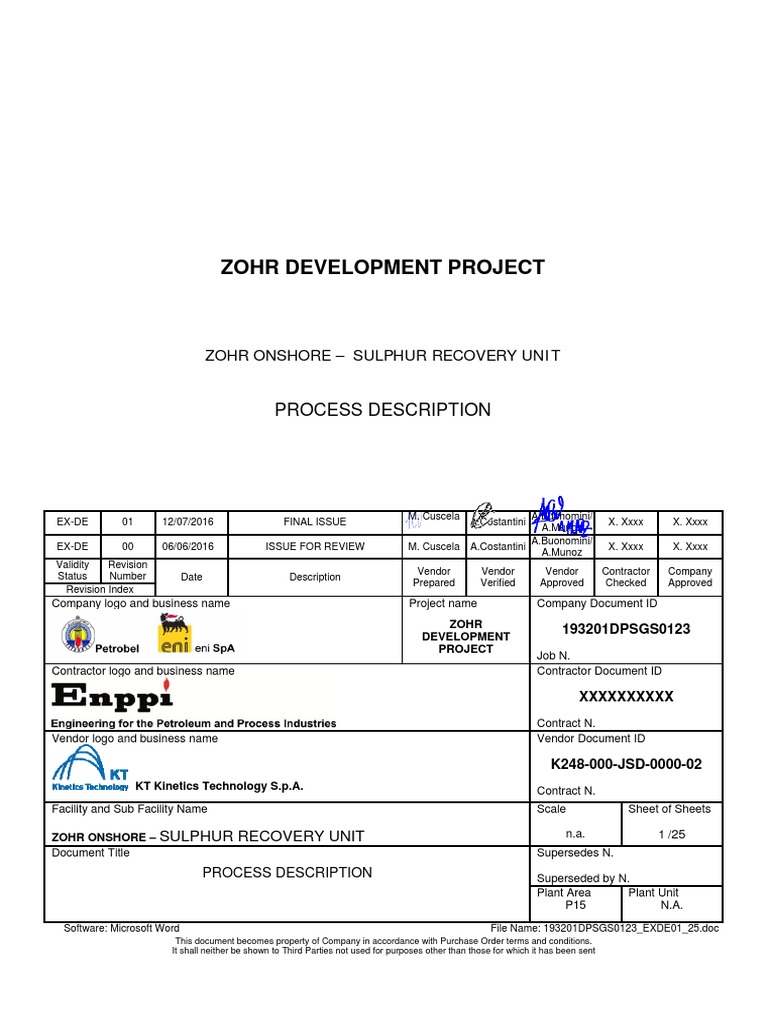 Zohr Development Project: Zohr Onshore - Sulphur Recovery Unit | PDF ...