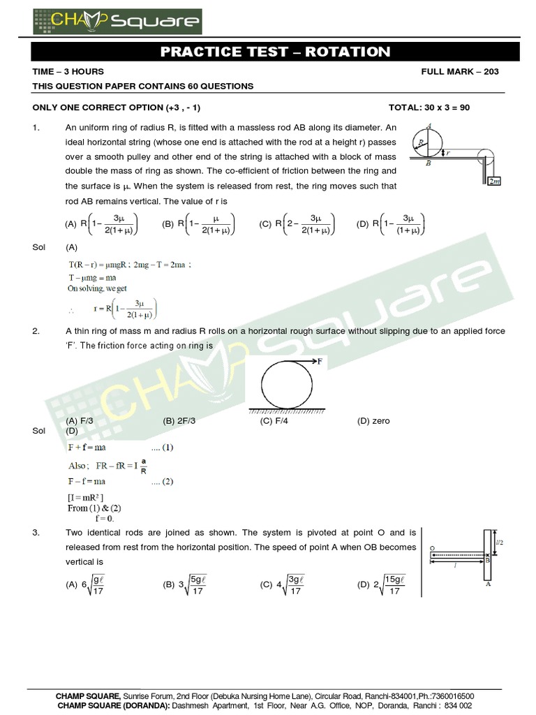 Practice Test - Rotation | PDF | Rotation Around A Fixed Axis | Angular ...