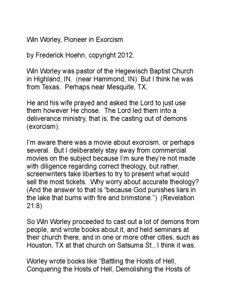 Win Worley Deliverance | PDF | Baptism | Religious Behaviour And Experience